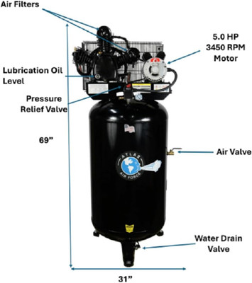 Atlas Automotive Equipment Af6 Vertical 80 Gallon Air Compressor, 3 ...