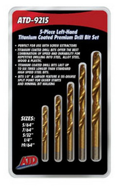 ATD Tools 9215 Left-Handed Titanium Coated Premium Drill Bit Set, 5 ...