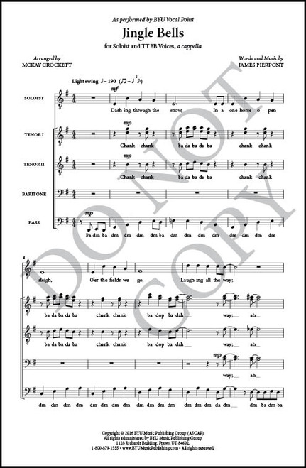 Jingle Bells (Arr. by McKay Crockett - SATB A Cappella) [Digital Sheet ...