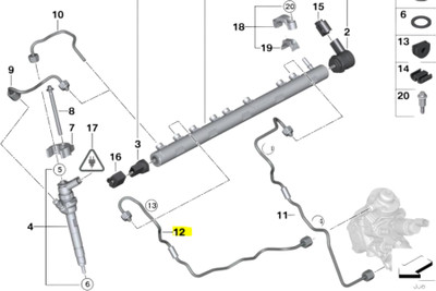 Genuine BMW N57 / N57S Fuel Pump to Rail Pipe - 13537805425