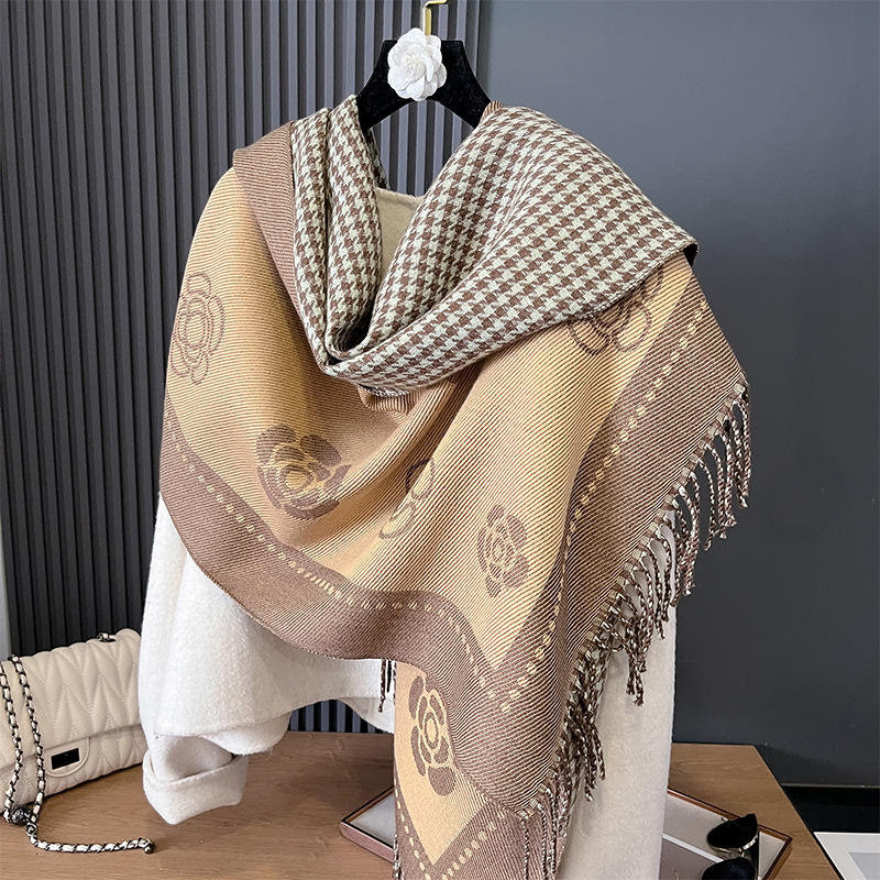 Cashmere Taupe & Beige Soft Floral Wrap - Joli Visage Store