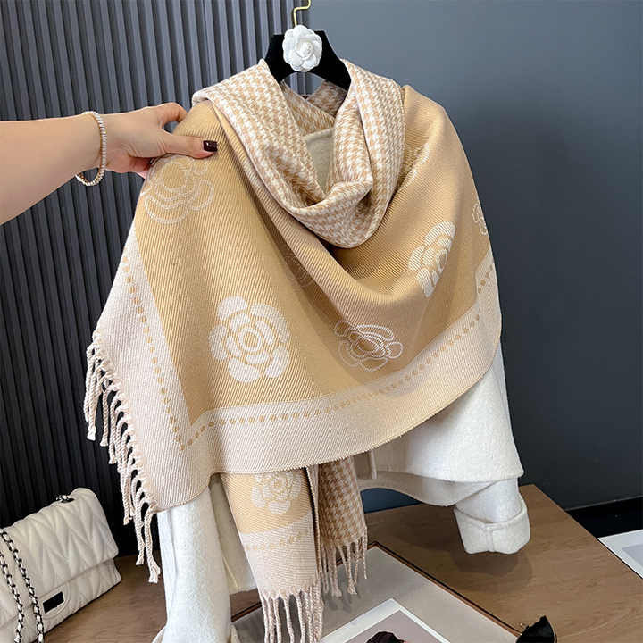 Cashmere Cream & Light Beige Soft Floral Wrap - Joli Visage Store