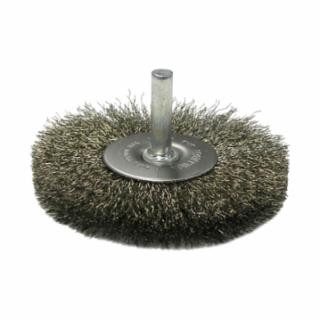 STEM-MOUNTED CRIMPED WIRE WHEELS, 3 IN DIA., 20,000 RPM, STAINLESS STEEL