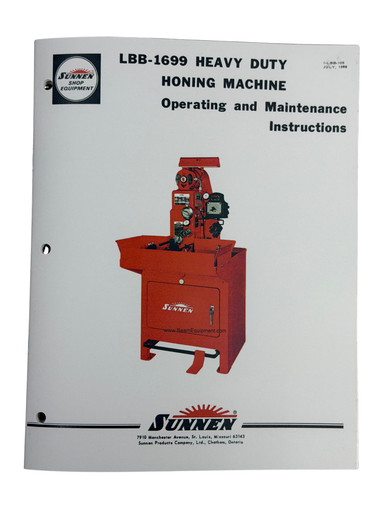Sunnen Model LBB-1699 Honing Machine Instruction Manual