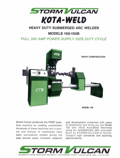 Storm Vulcan Model 150 & 150B Crankshaft Welder Flier