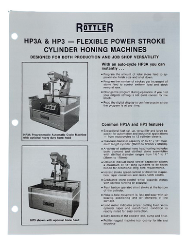 Rottler Model HP3 and HP3A Cylinder Hone Flier