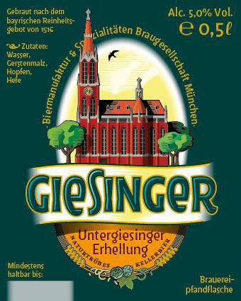 Giesinger Untergiesinger Erhellung Unfiltered Helles 500ml - Artale & Co
