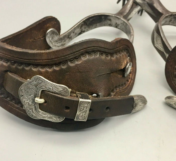 Collectable Single Mounted Spurs with Silver Inlay And Nice Straps ...