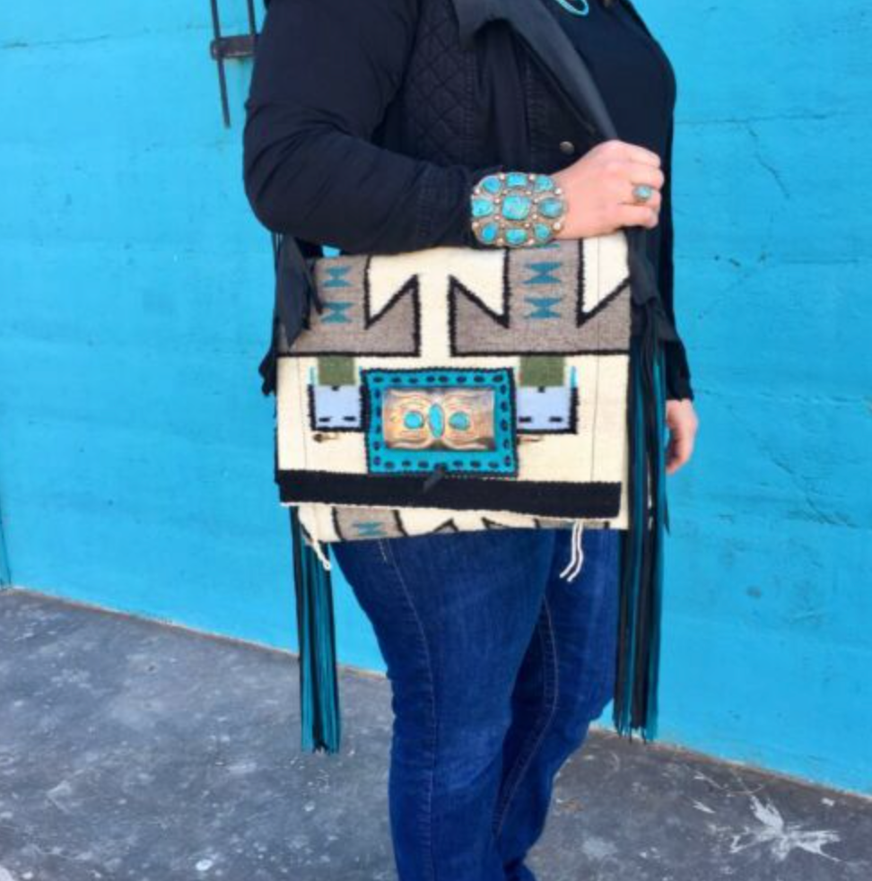 Navajo Textile Purse - - Great Leather Fringe and Trim