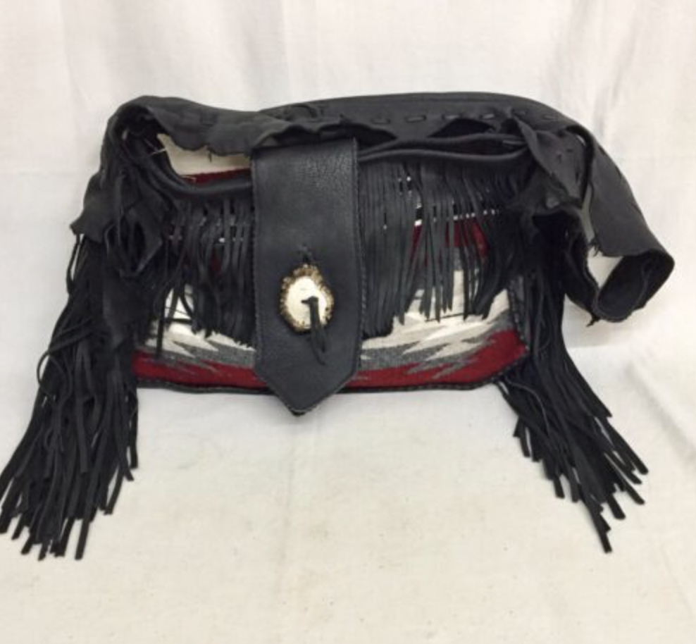 Authentic! Navajo Textile Purse - Great Leather Fringe and Trim