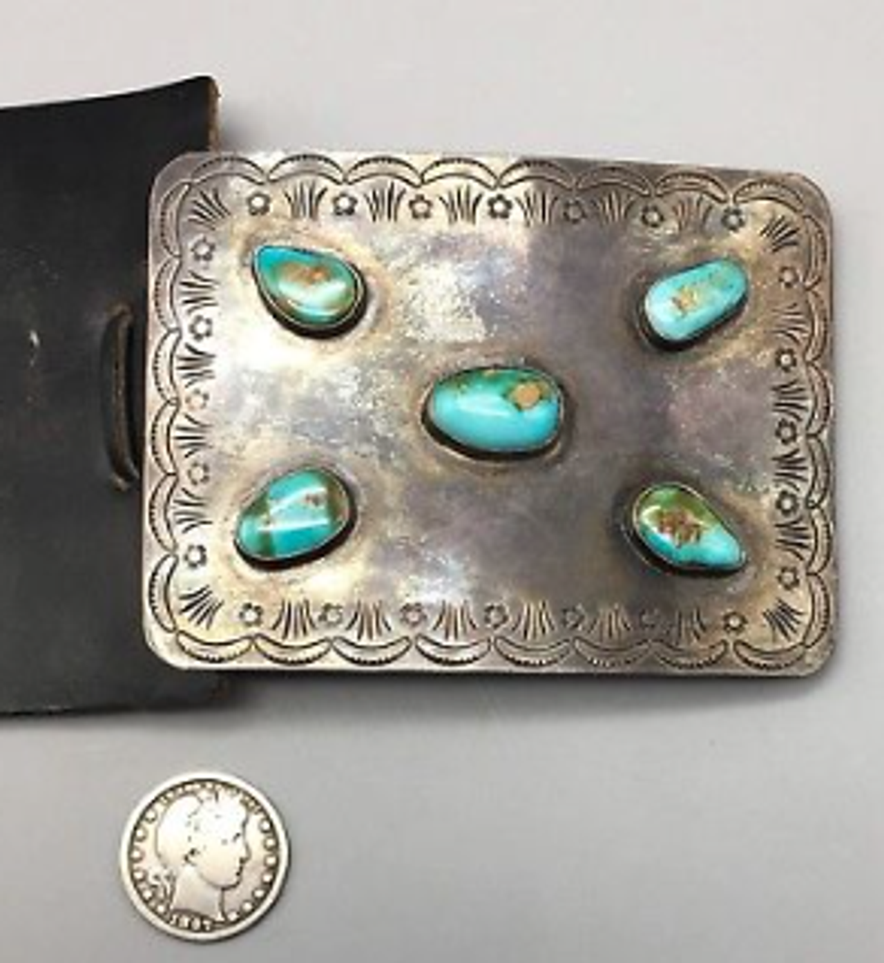 VINTAGE STERLING SILVER AND TURQUOISE CONCHO BELT VINTAGE STERLING SILVER AND TURQUOISE CONCHO BELT