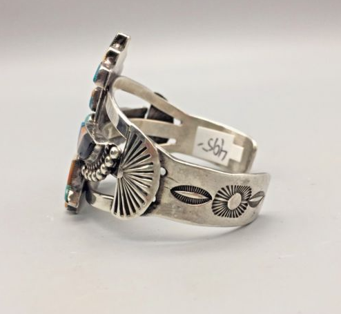 VINTAGE ZUNI INLAY KNIFEWING BRACELET *STERLING SILVER* CIRCA MID-CENTURY