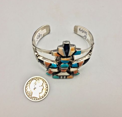 VINTAGE ZUNI INLAY KNIFEWING BRACELET *STERLING SILVER* CIRCA MID-CENTURY