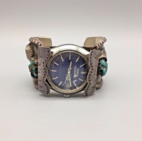 HEAVY, VINTAGE, TURQUOISE AND STERLING SILVER - WATCH BRACELET!!!