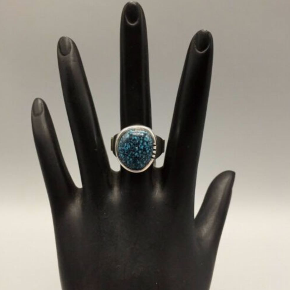 Rare! Exquisite! Lander Blue Turquoise, Sterling Silver and Gold Ring ...