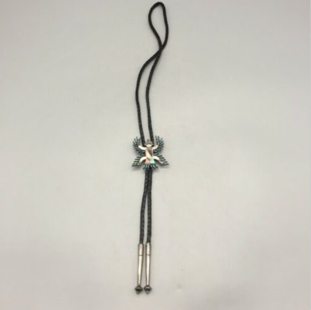 Vintage Zuni Bolo - Turquoise and Sterling Silver * Knifewing Design