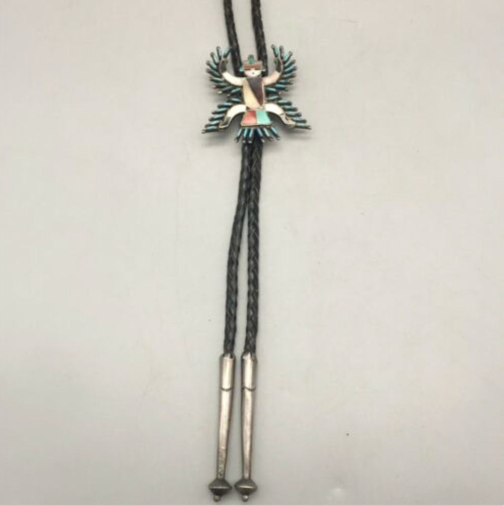Vintage Zuni Bolo - Turquoise and Sterling Silver * Knifewing Design