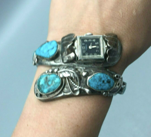 Unique Style With Great Looking Turquoise on this Watch Cuff Bracelet