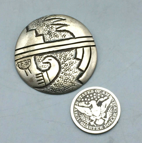 Early Hopi Overlay, Hand Stamped, Sterling Silver Pin (Brooch)