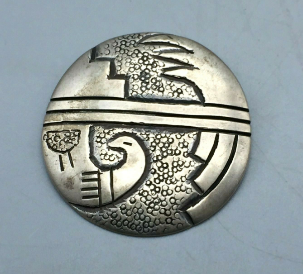 Early Hopi Overlay, Hand Stamped, Sterling Silver Pin (Brooch)