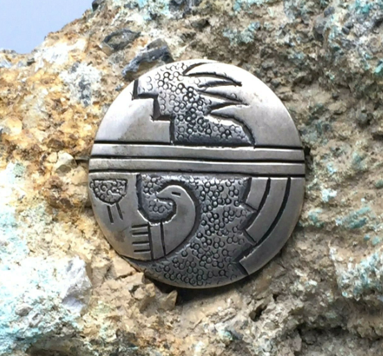 Early Hopi Overlay, Hand Stamped, Sterling Silver Pin (Brooch)
