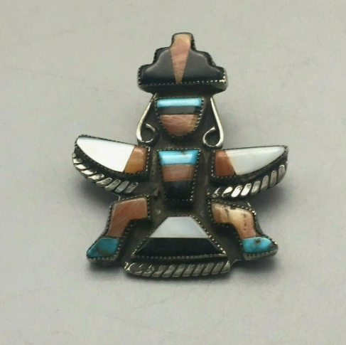 Great! Vintage Zuni Inlay Knifewing Pin or Brooch