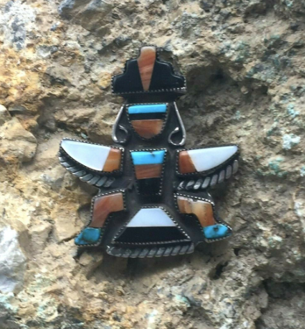 Great! Vintage Zuni Inlay Knifewing Pin or Brooch
