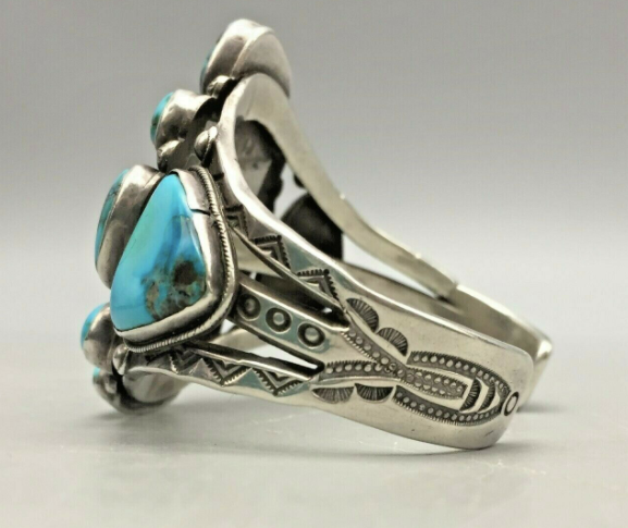 A GREAT Older Turquoise Cluster Bracelet With SUPER Turquoise!