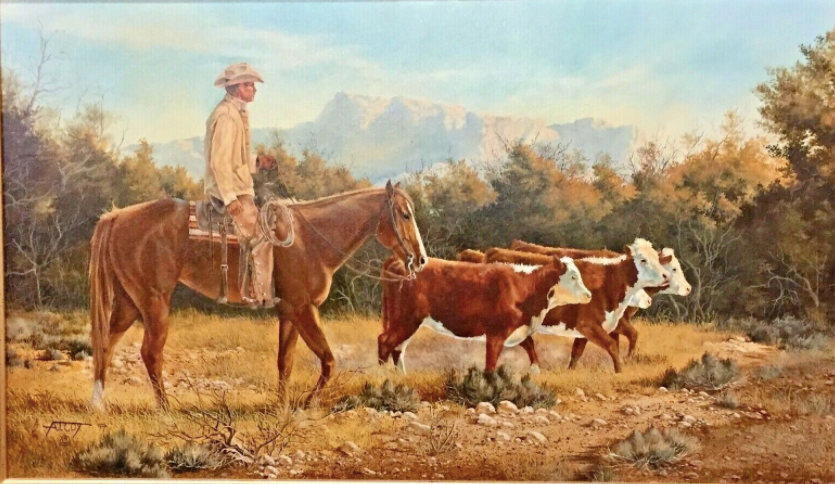 A One-Of-A-Kind Original Oil Painting by The Well-Known Cowboy Artist ...