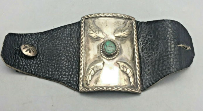 Awesome Vintage Navajo Sterling Silver and Turquoise Ketoh/Bow Guard