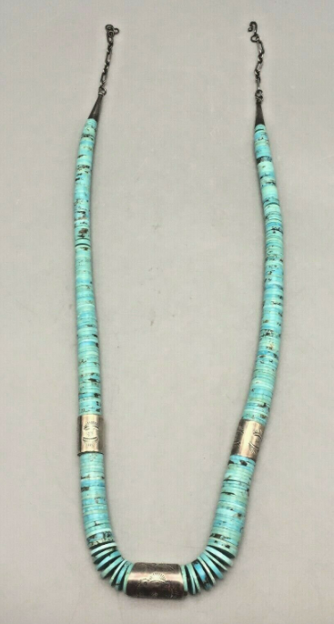 GORGEOUS Hand Cut Turquoise Disc Necklace