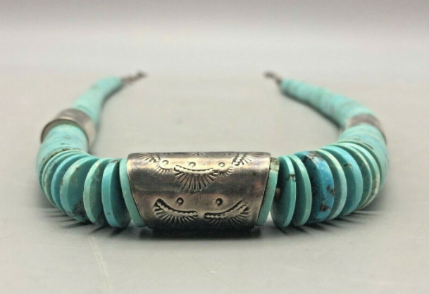 GORGEOUS Hand Cut Turquoise Disc Necklace