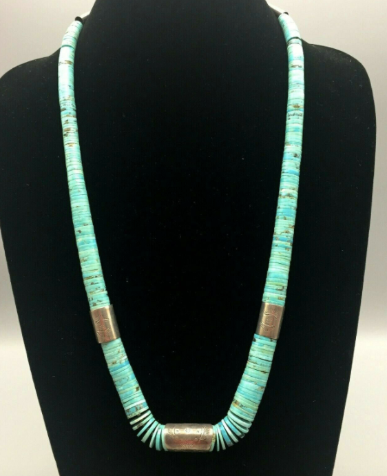 GORGEOUS Hand Cut Turquoise Disc Necklace