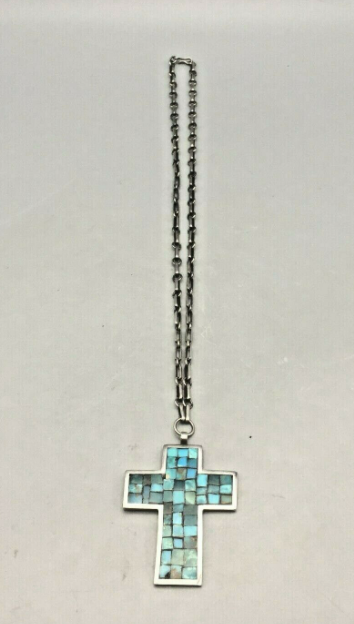 Beautiful Vintage Turquoise Inlay Cross Necklace