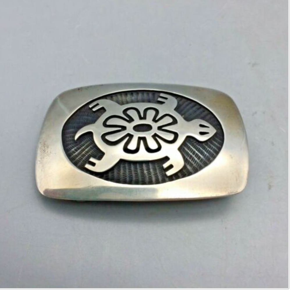A Wonderful Hopi Overlay Belt Buckle by Bernard Dawahoya