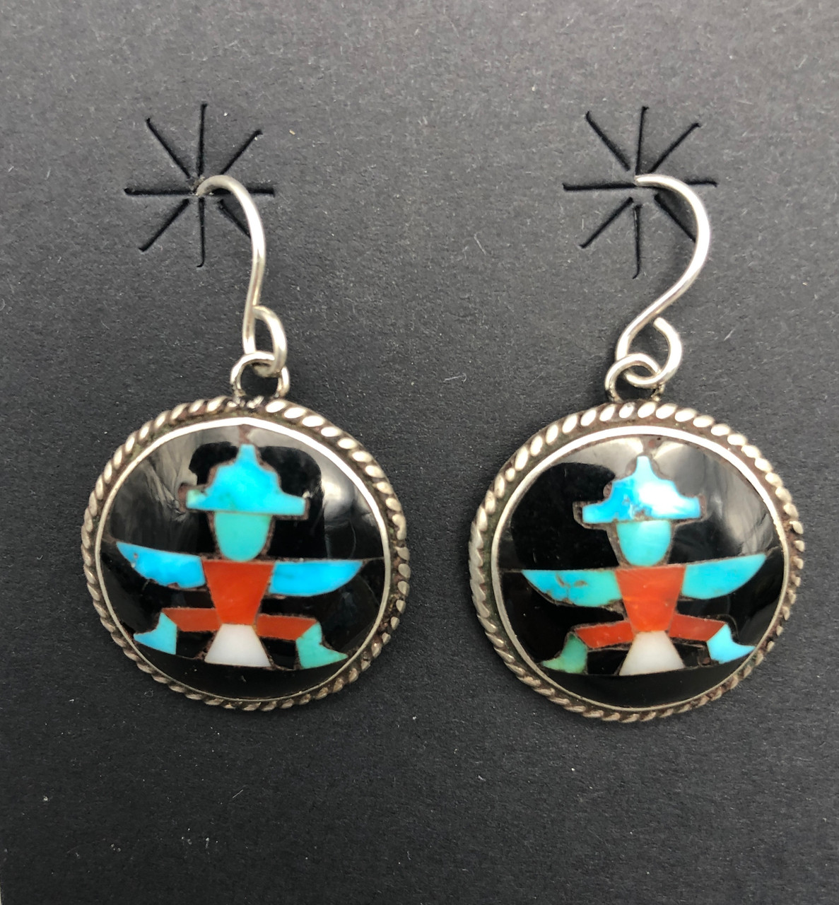 Vintage Zuni Inlay Knifewing Earrings Attributed to John Gordon Leek