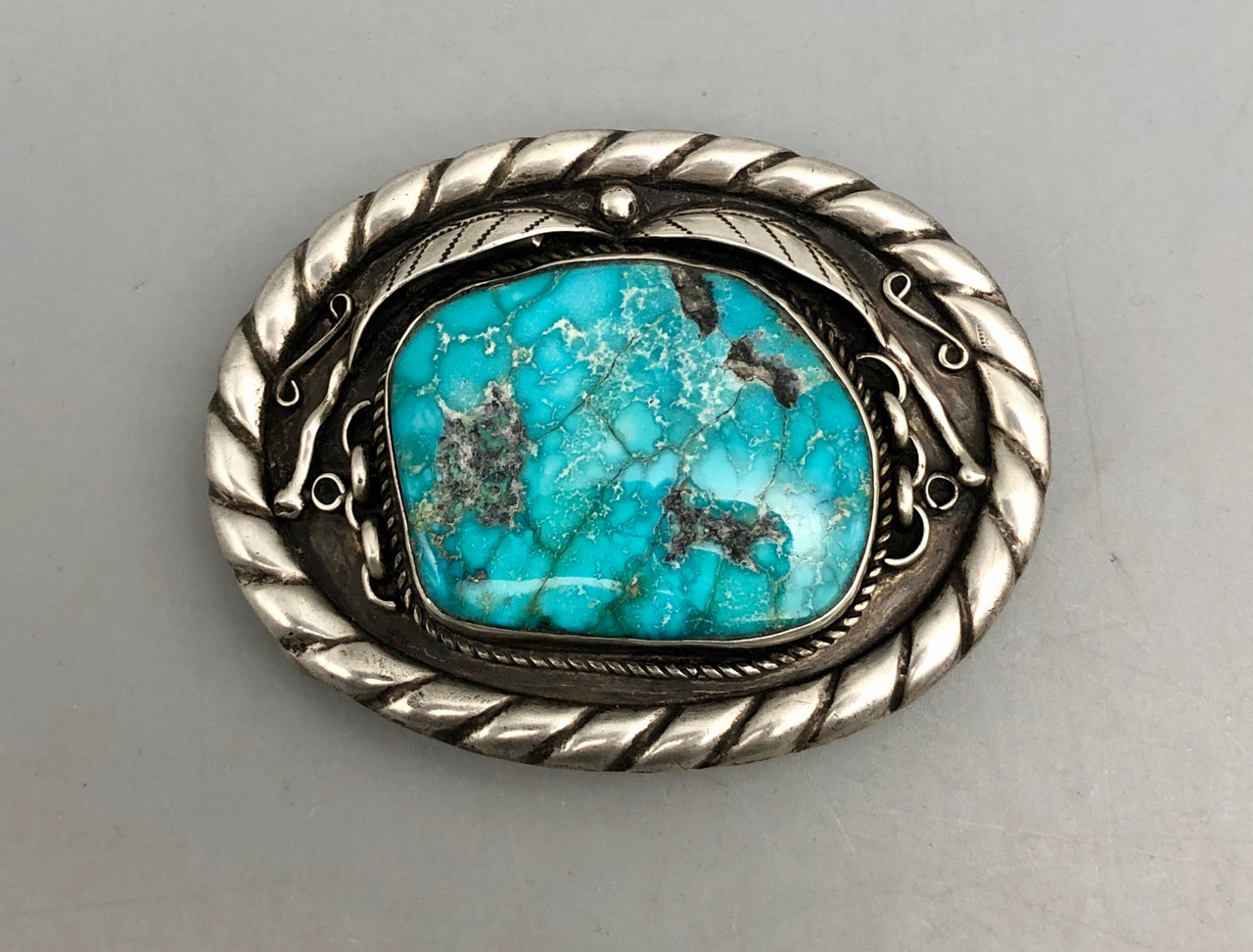 Vintage Turquoise and Sterling Silver Belt Buckle
