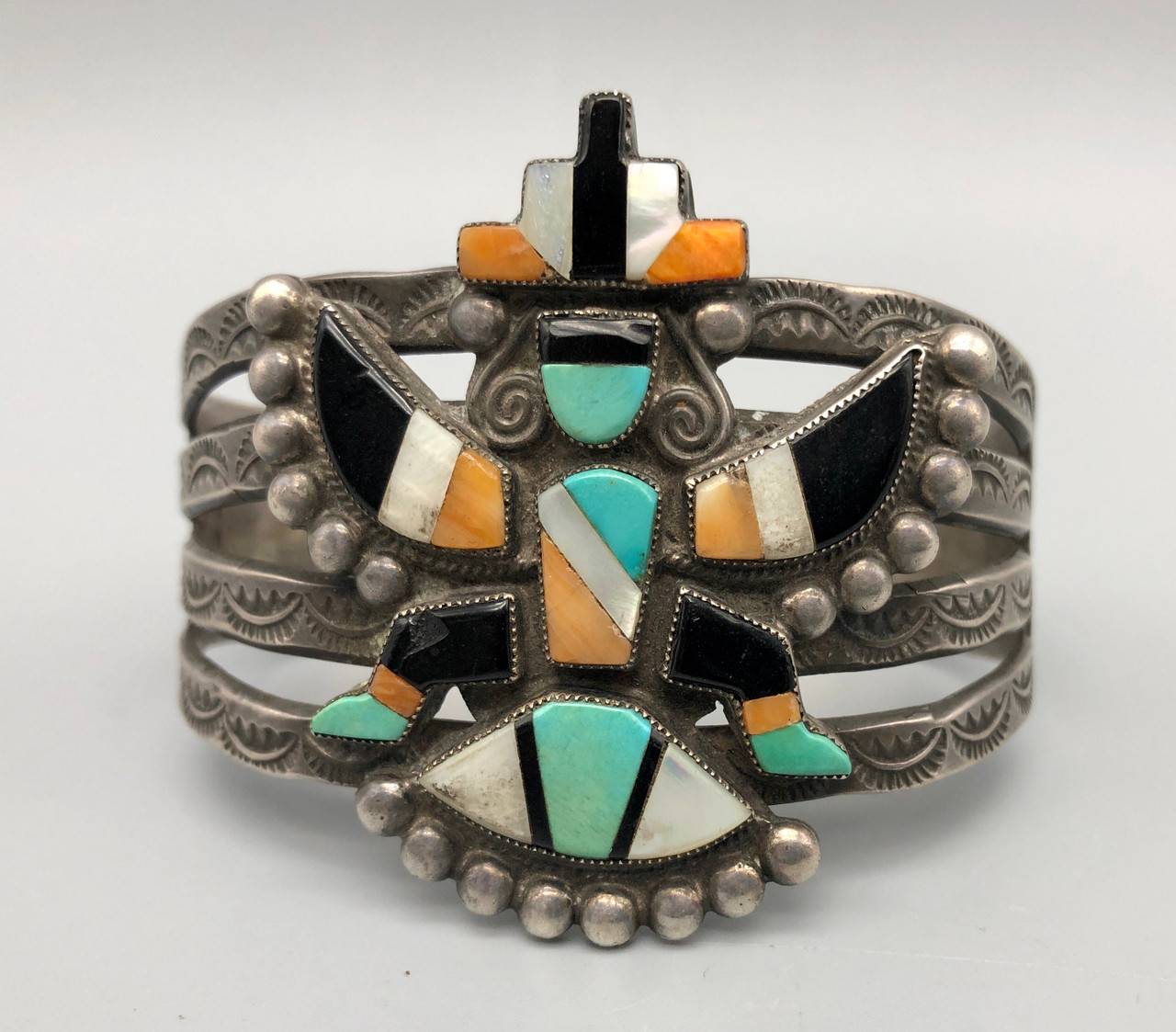Circa 1940s Zuni Inlay Knifewing Bracelet
