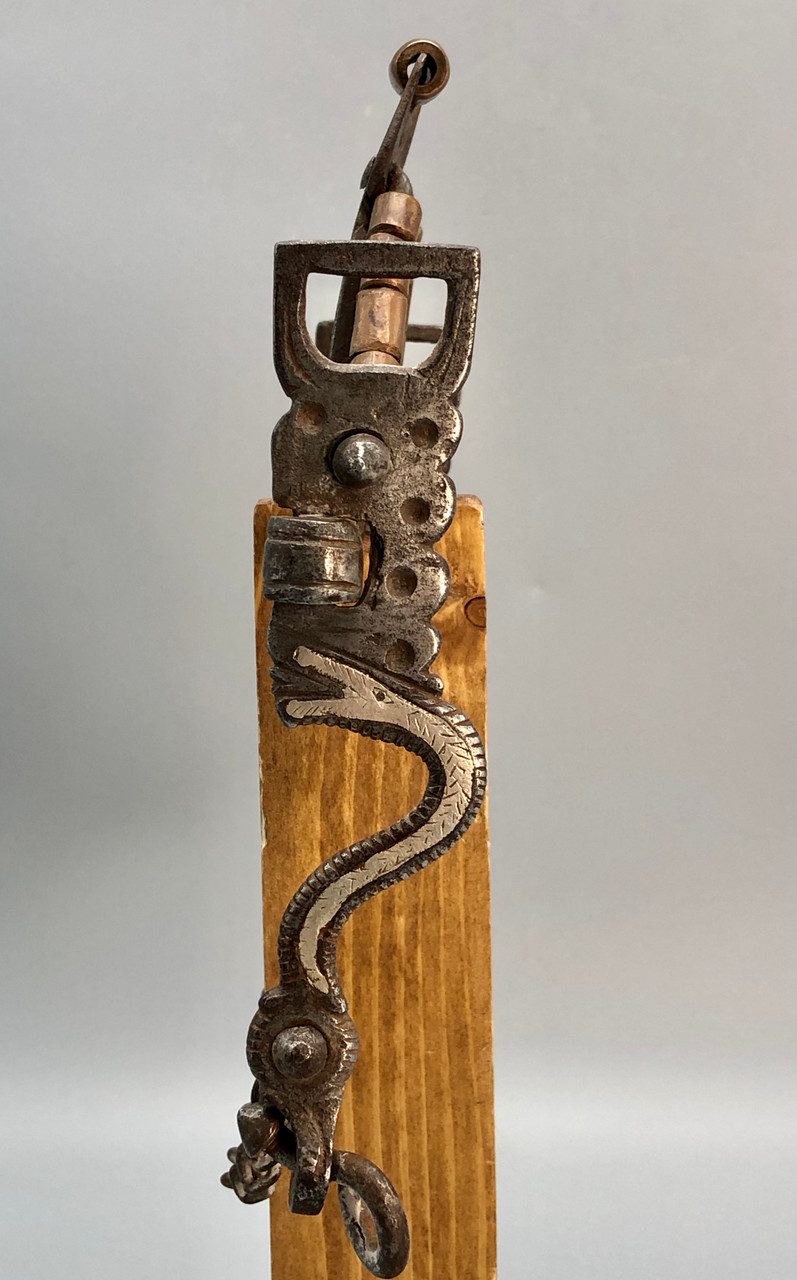 Antique Spanish Spade Bit with Silver Inlay - Snakes