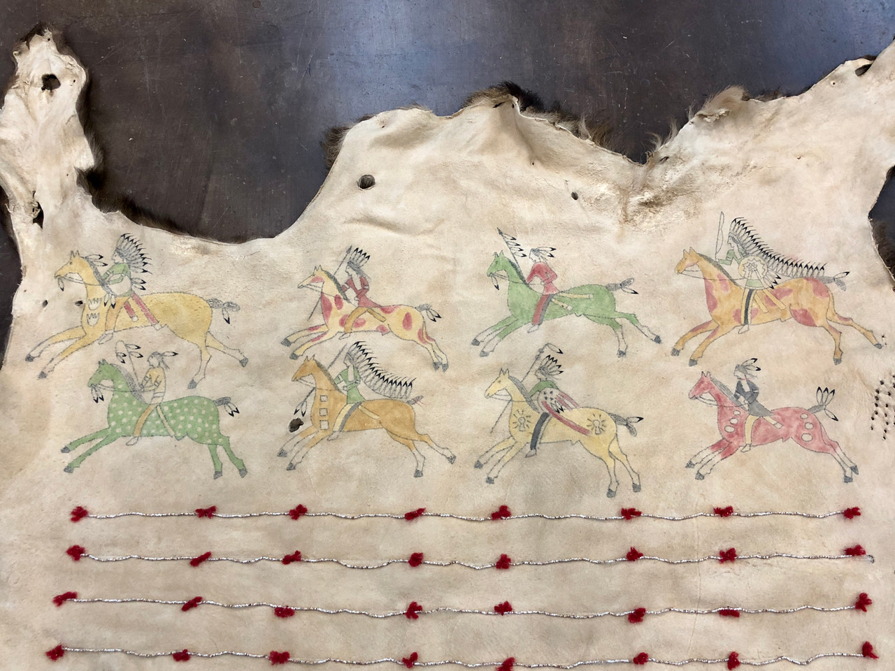 Hand Painted Plains Elk Hide Art