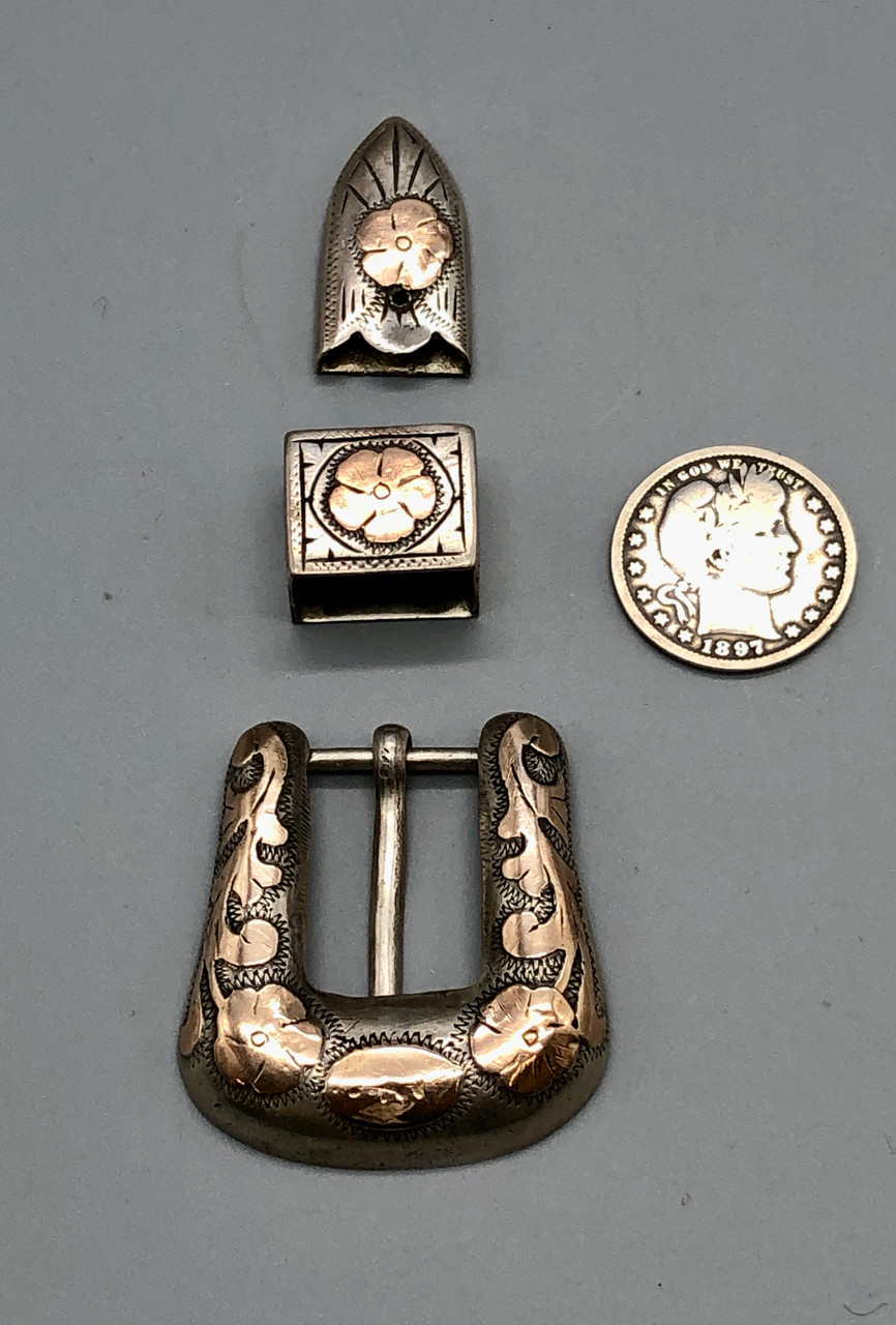 Sterling Silver & 10K Gold Buckle Set