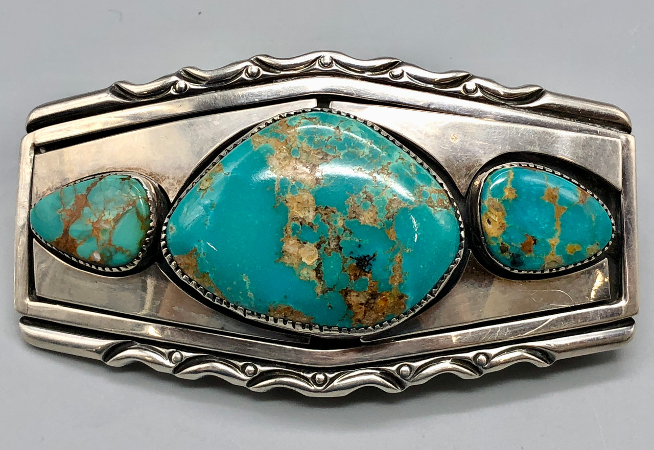 Gorgeous 3-Stone Sterling Silver Belt Buckle