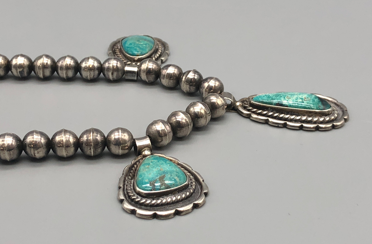 Vintage 3-Stone Turquoise and Sterling Silver Necklace