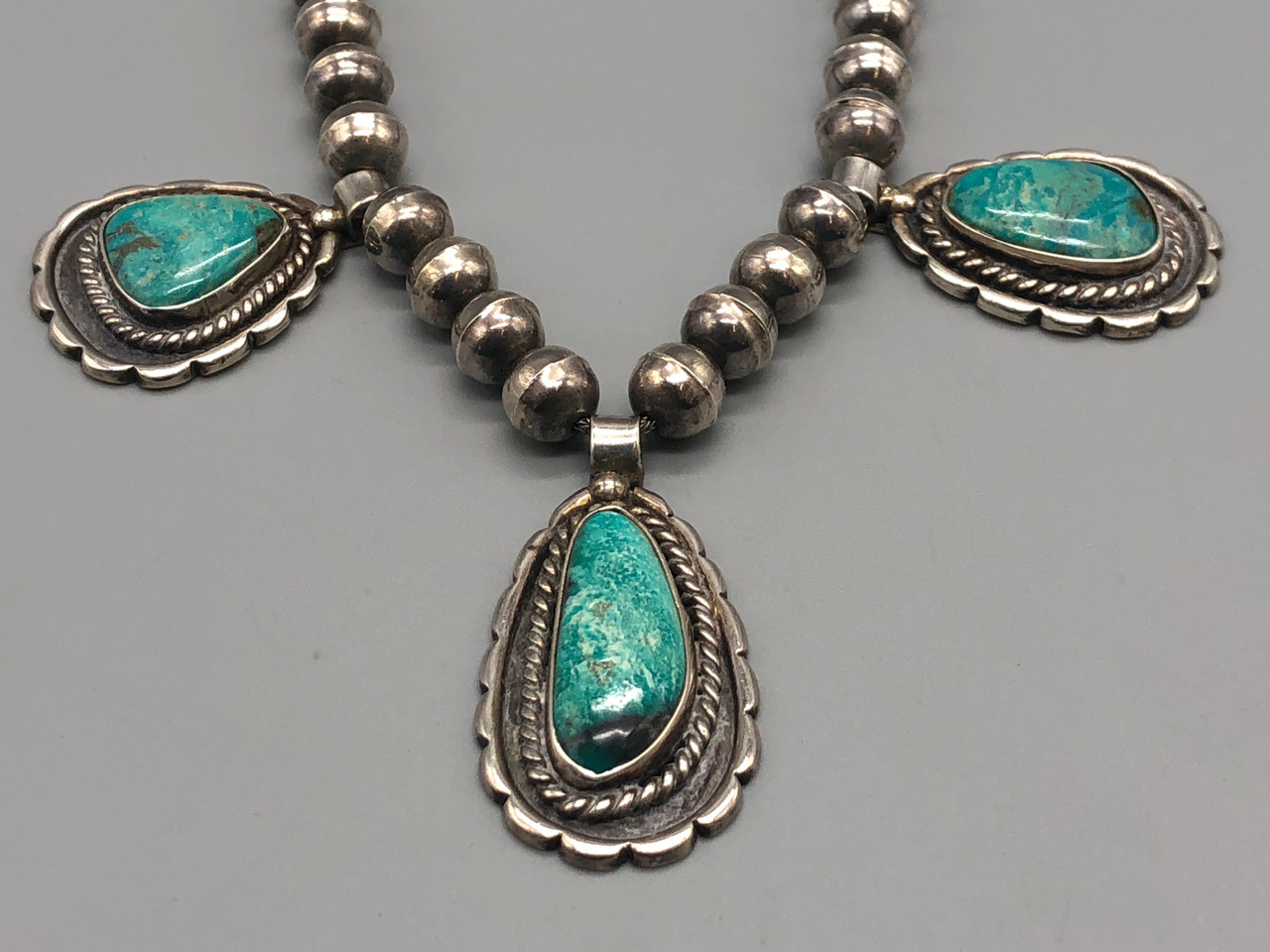 Vintage 3-Stone Turquoise and Sterling Silver Necklace