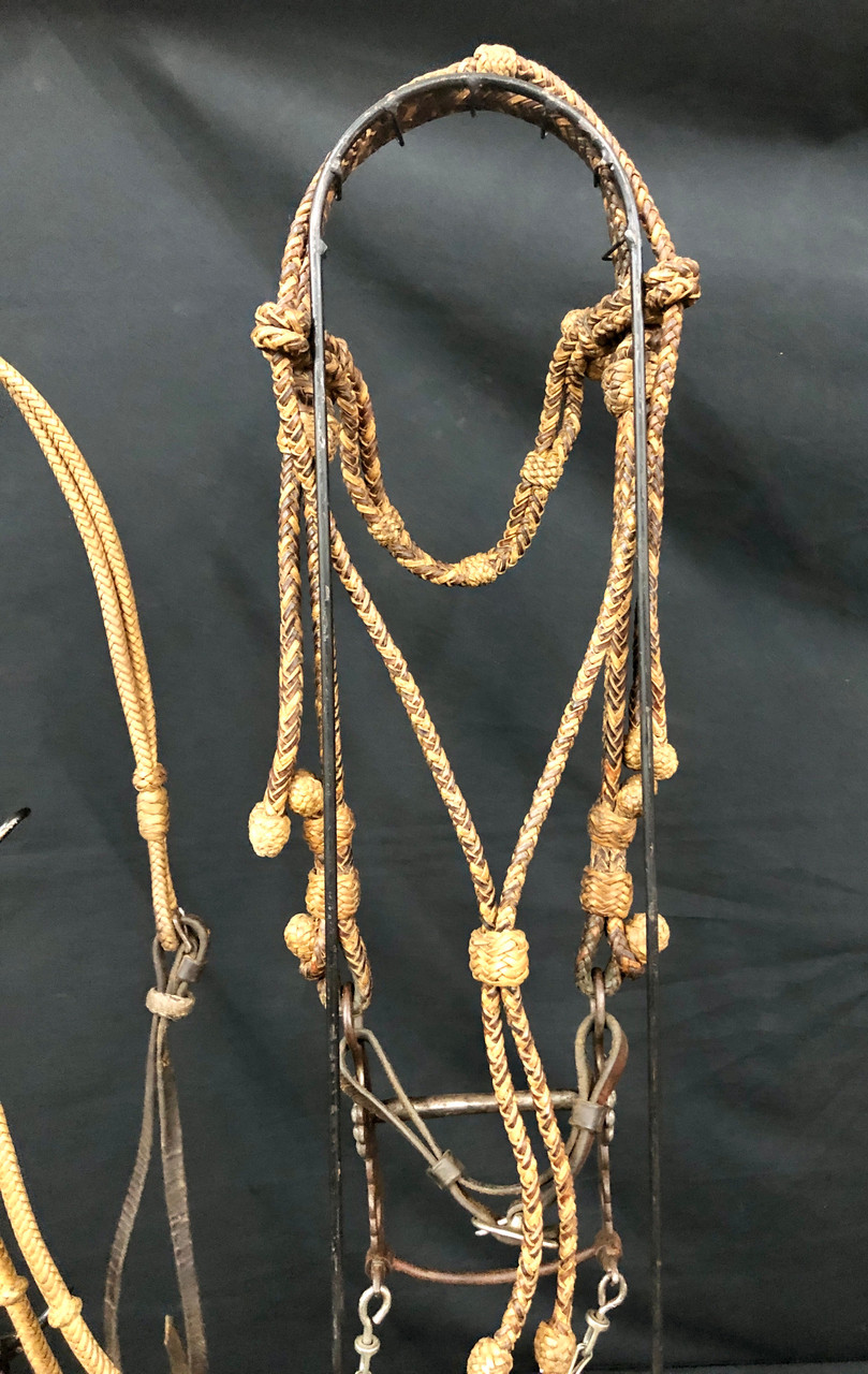 A Great Old Rawhide/Calfskin Braided Bridle with Kissing Bird Bit