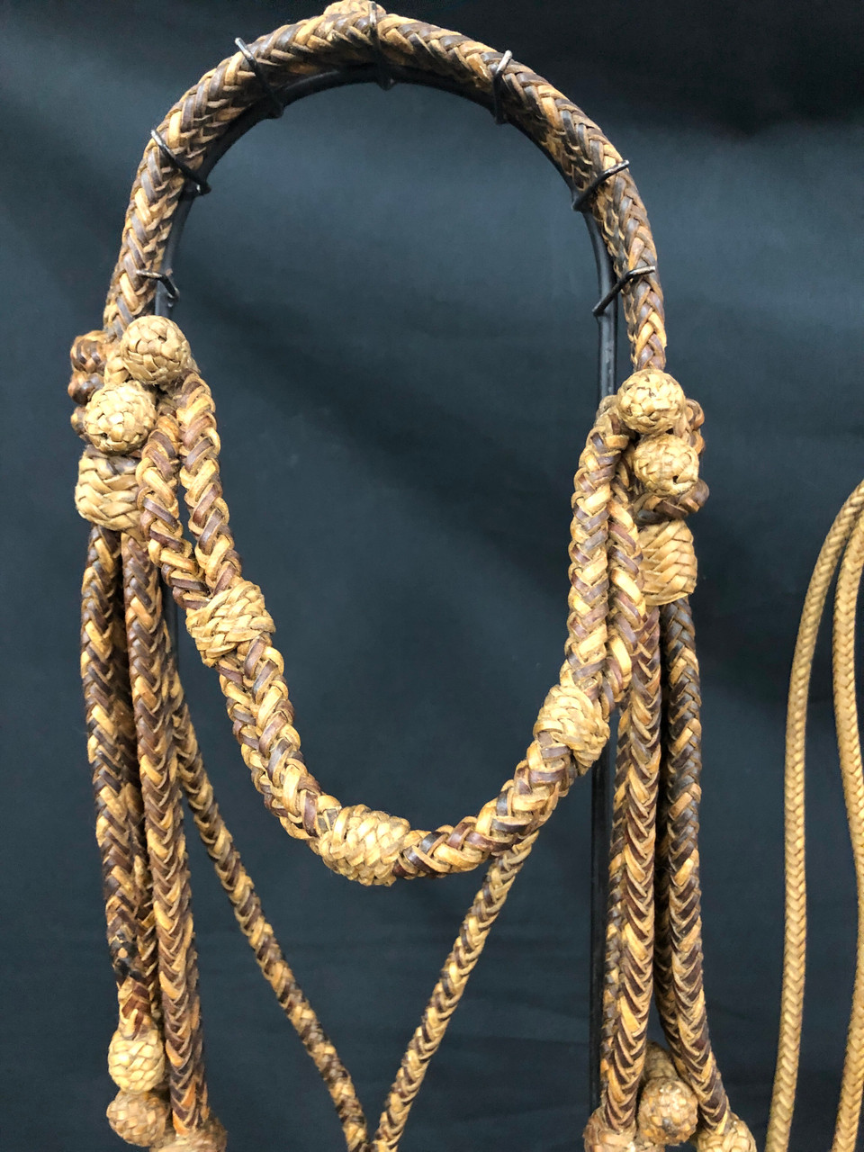 A Great Old Rawhide/Calfskin Braided Bridle with Kissing Bird Bit