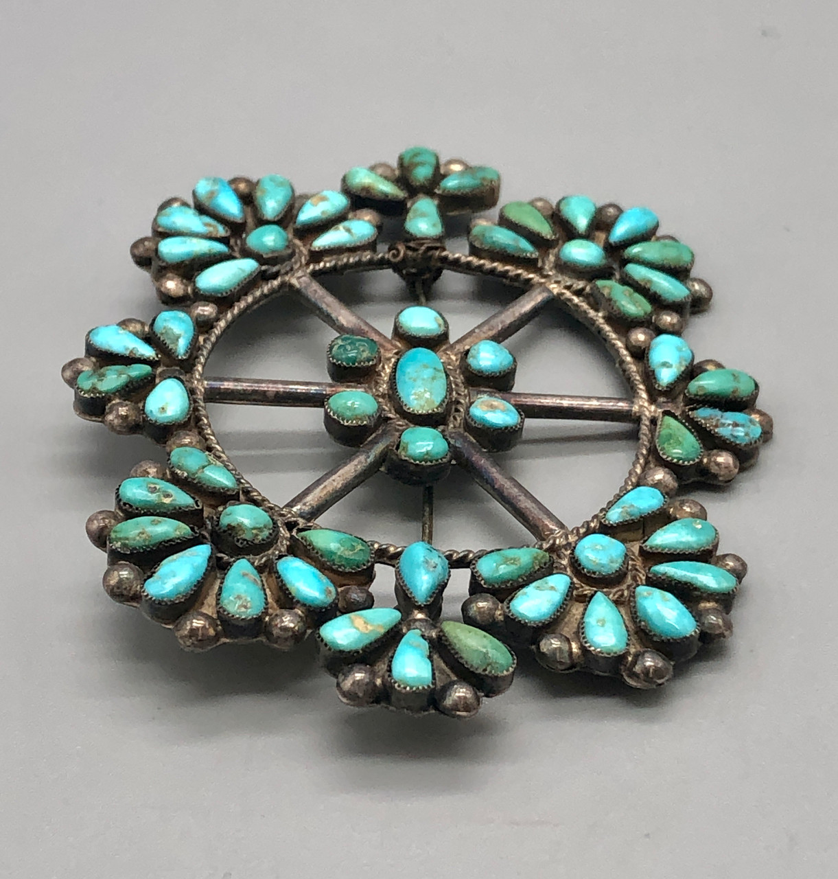 Nice Vintage Turquoise Cluster Pin / Brooch