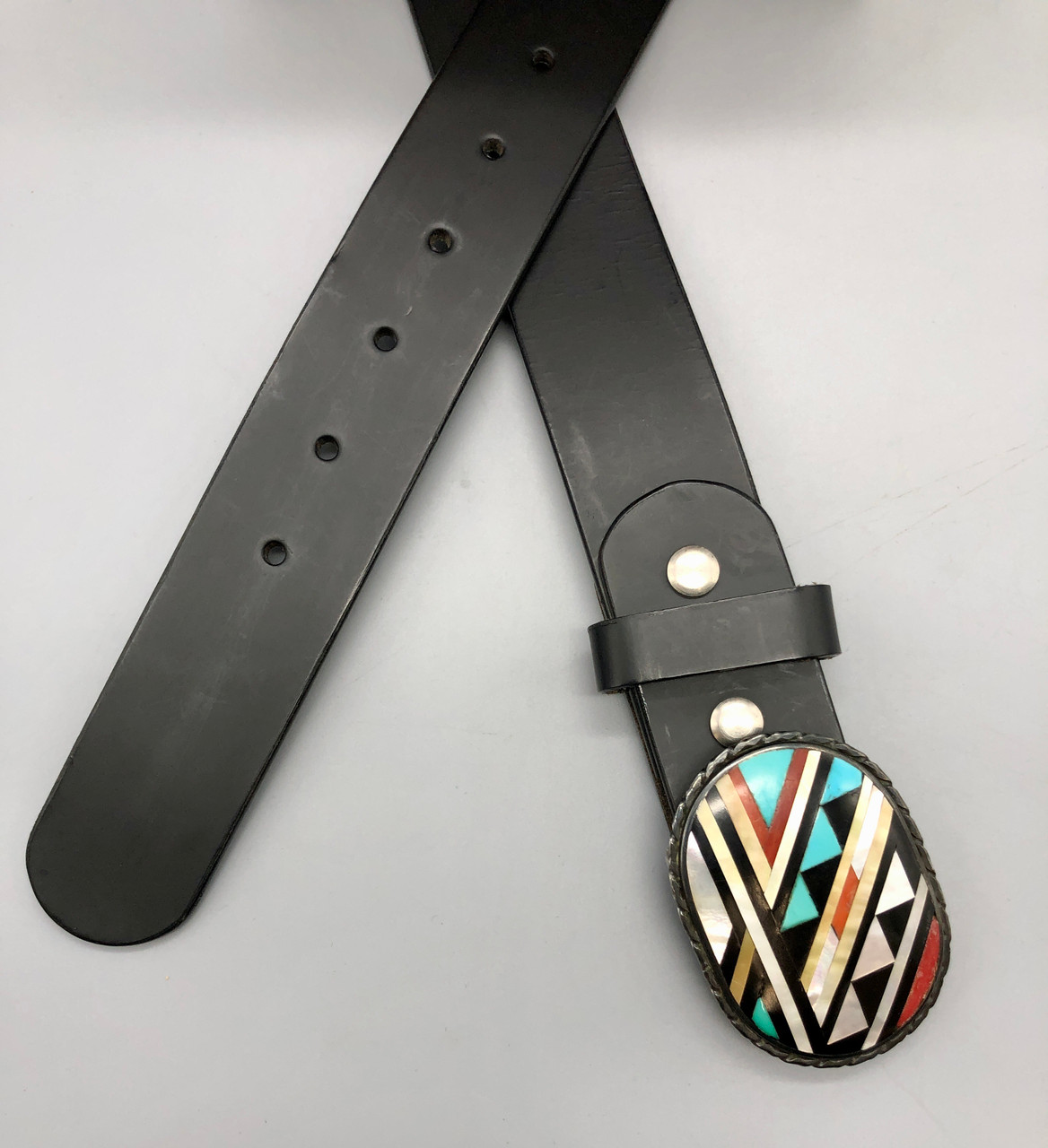 Multi-Stone Inlay Belt Buckle