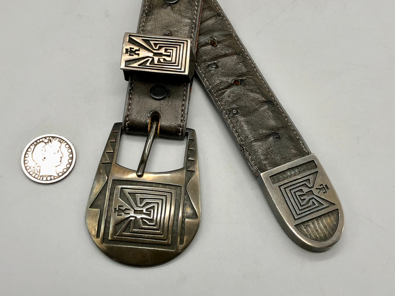 Sterling Silver Hopi Overlay Belt Buckle Set