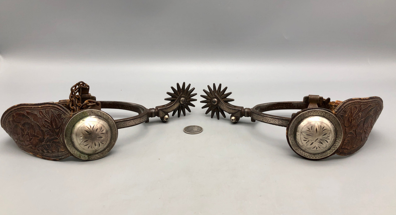 A Wonderful Pair of Original GS Garcia Silver Mounted Spurs With Straps